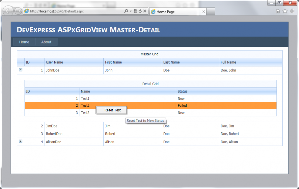 Aspxgridview Master Detail Data Presentation With Context Menus Mummy